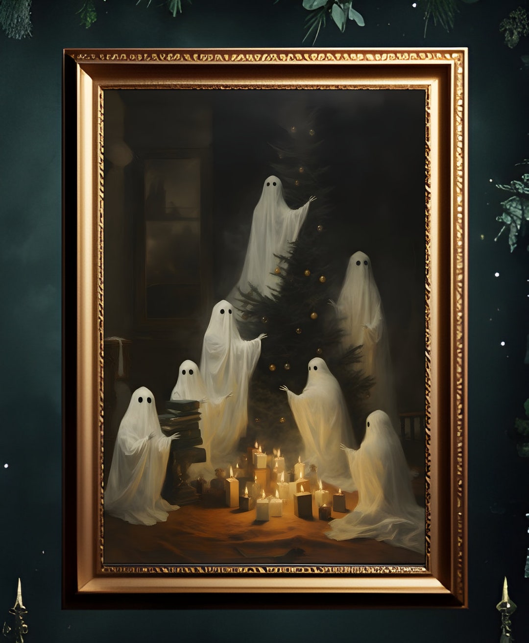 Christmas Ghosts Decorating Tree, Gothic Spirits Art Print (digital ...
