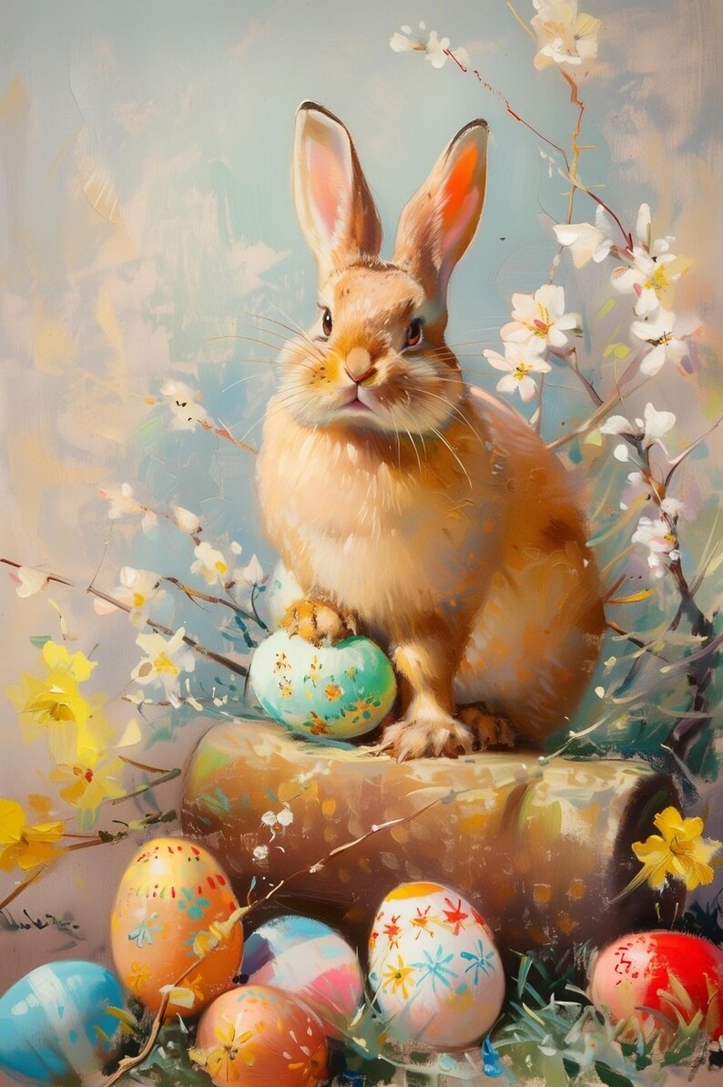 Easter Bunny Portrait, Digital Print, Victorian Print, Rabbit, Vintage ...