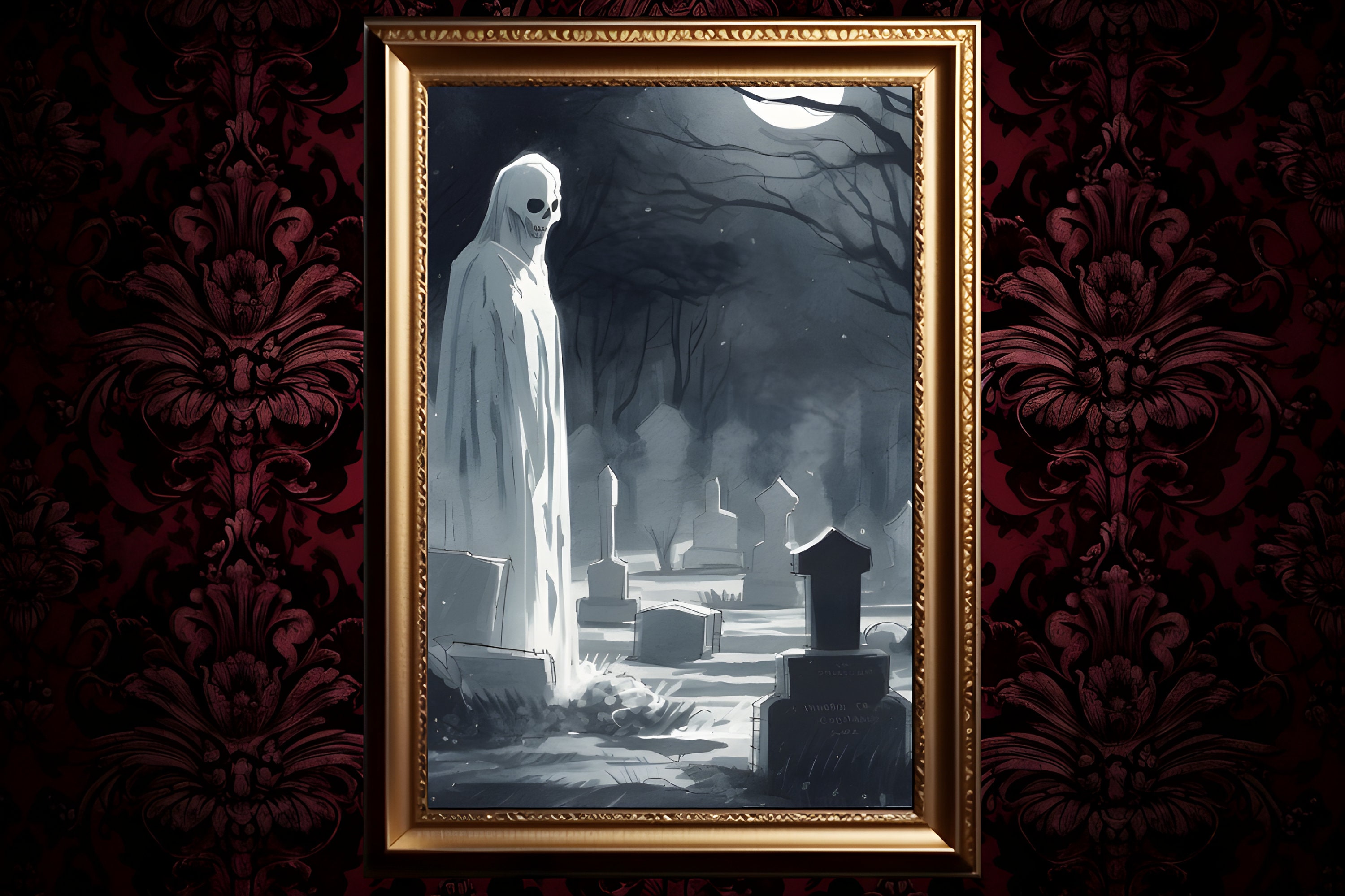 Ghost in the Graveyard, Halloween Digital Print, Spirts in the Forest ...