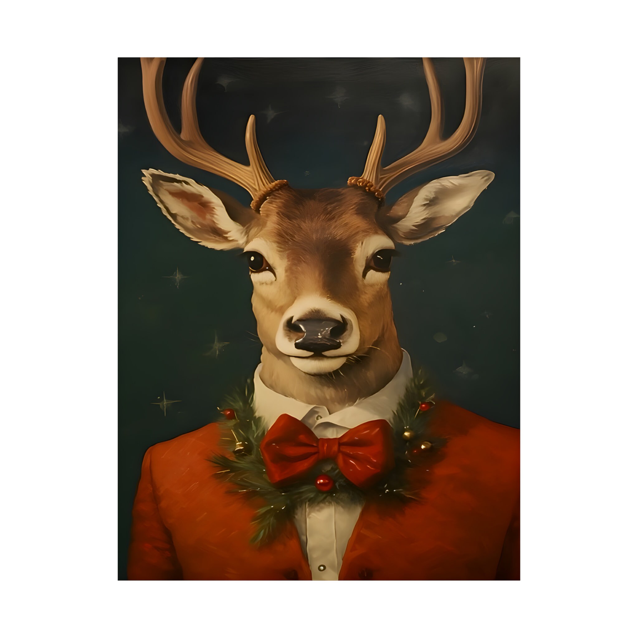 Reindeer Portrait Poster Holiday Poster Christmas Reindeer - Etsy
