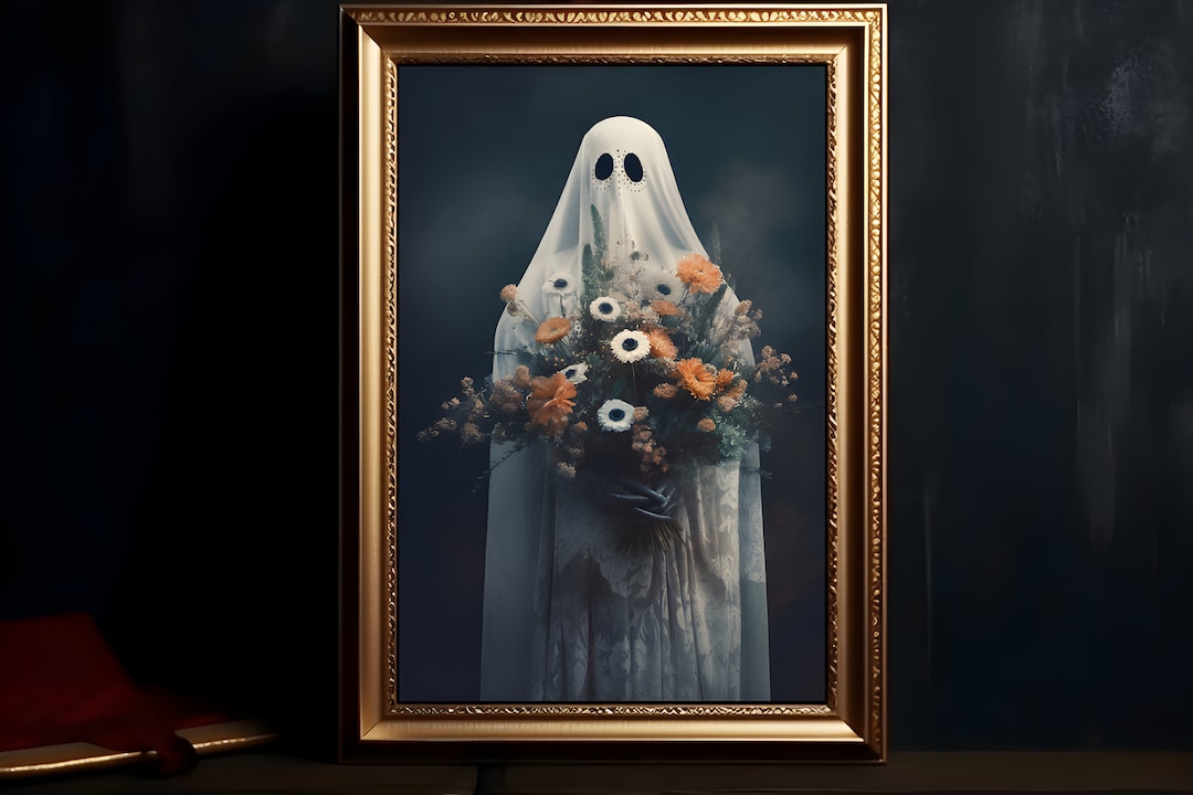 Ghost Portrait Digital Print, Ghost Holding Flowers, Ghoulish Photo ...