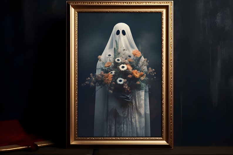 Gothic Ghost Portrait With Flowers, Dark Academia Print (digital ...