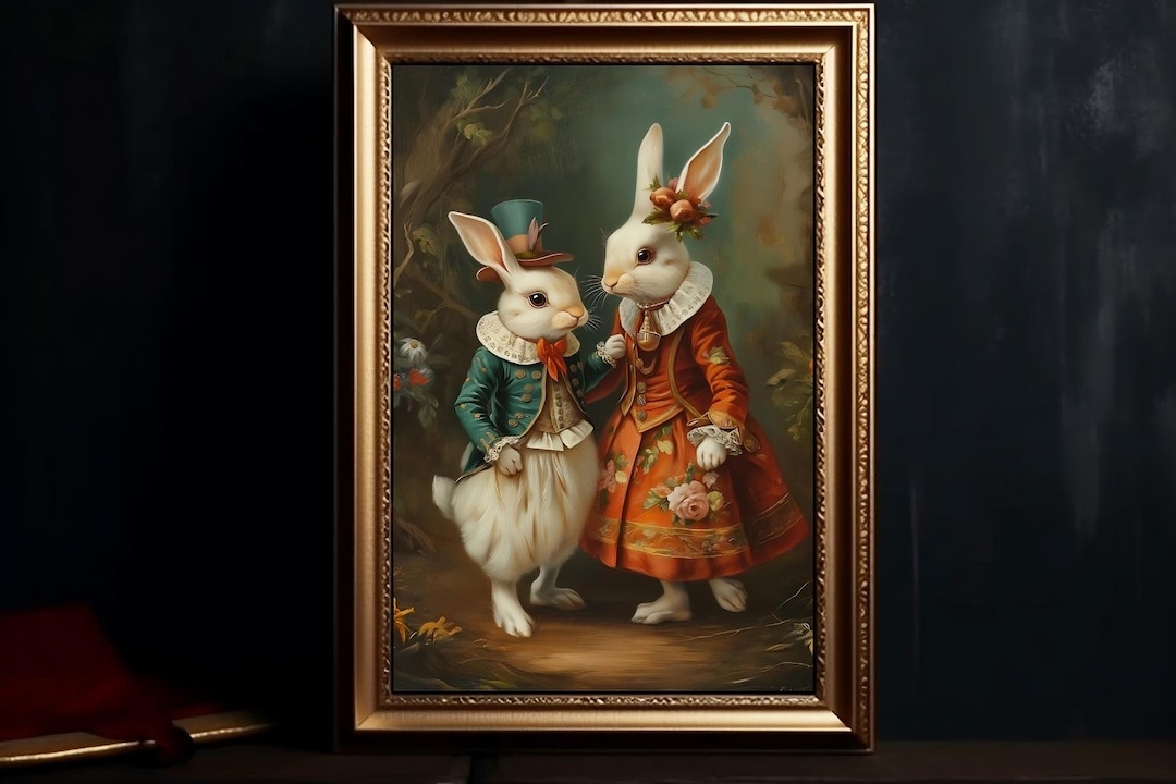 Victorian Rabbits Portrait, Digital Print, Victorian Print, Rabbit ...