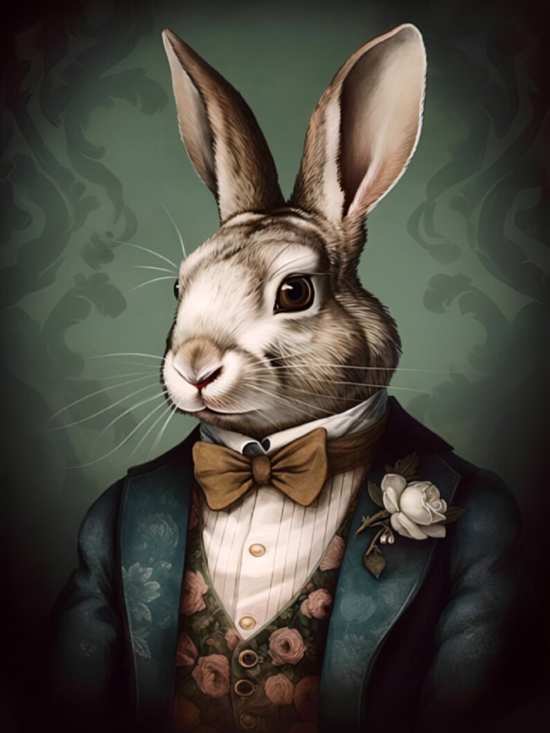Victorian Rabbit Print | Living Room Decor | Vintageartrealm ...
