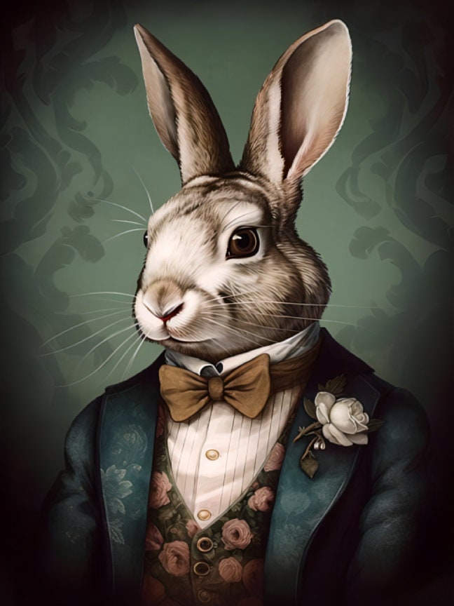 Victorian Rabbit Print Living Room Decor Vintageartrealm Downloadable ...