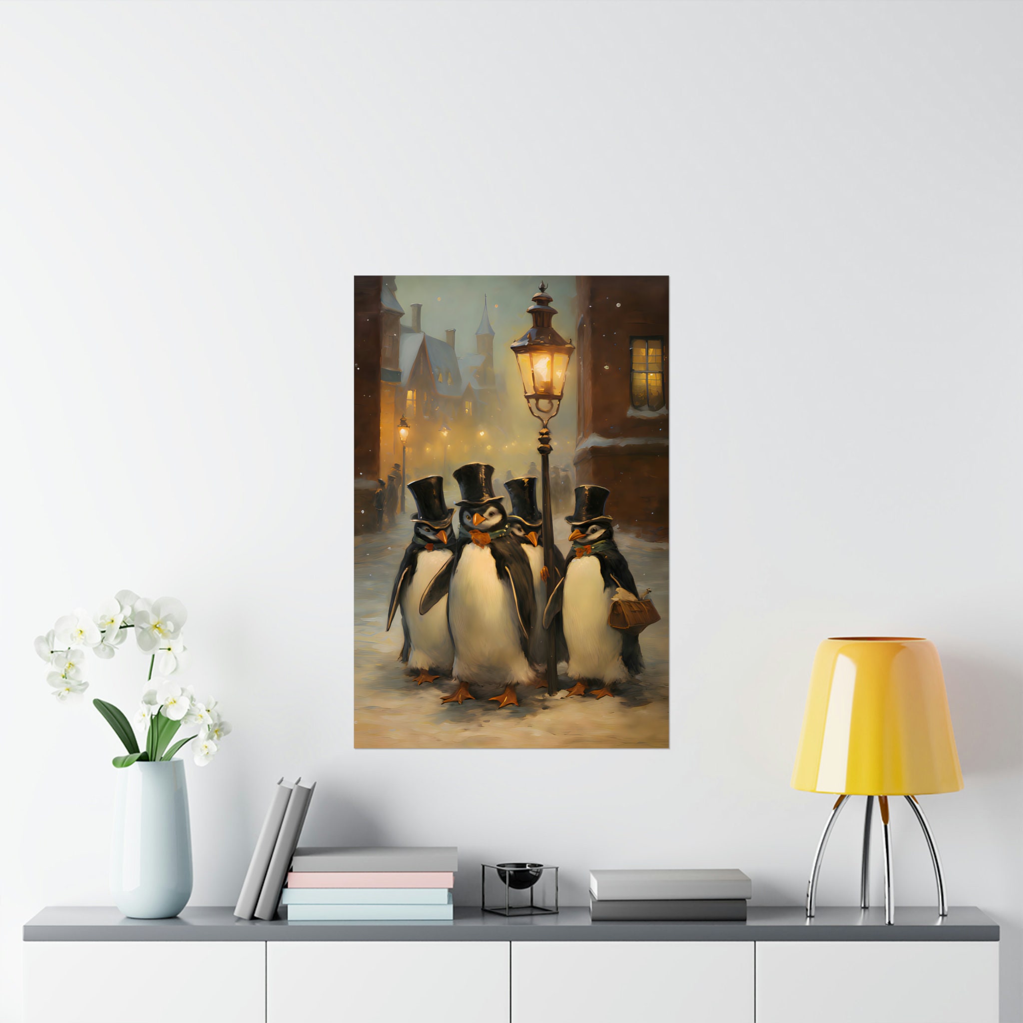 Caroling Penguins Poster, Holiday Poster, Penguins With Hats, Festive ...