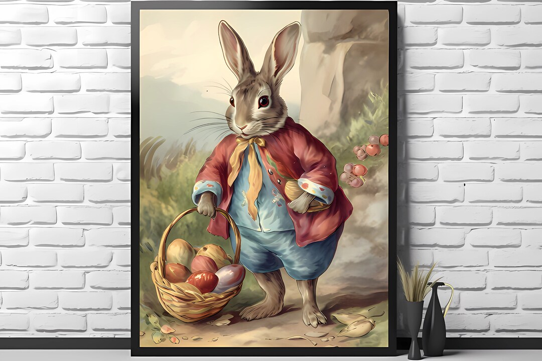 Easter Bunny Illustration Print | Living Room Decor | Vintageartrealm ...