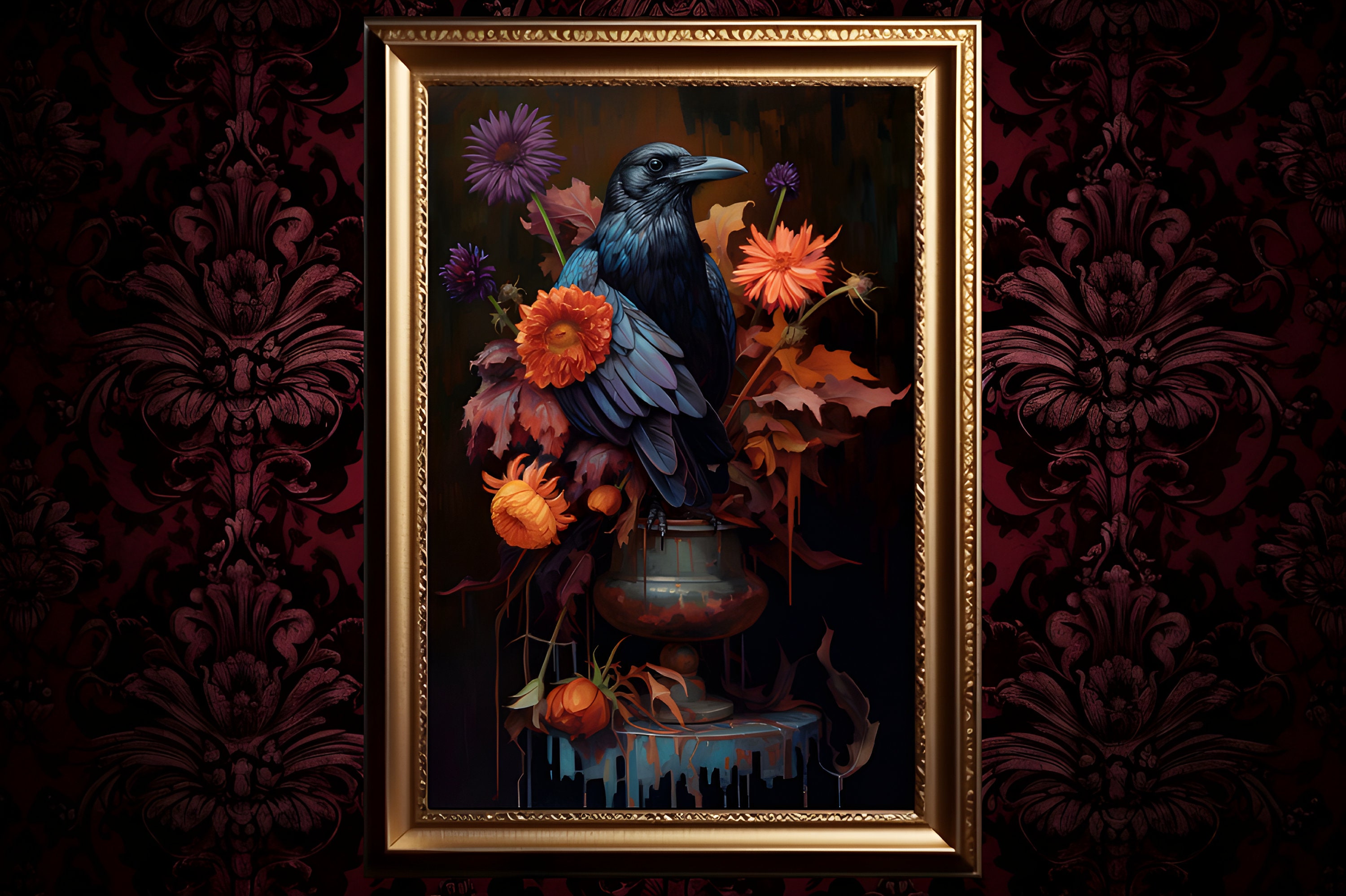 Gothic Raven Wall Art Halloween Digital Print Gothic Bird - Etsy