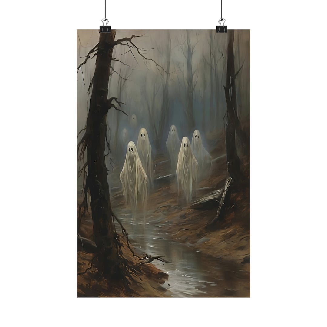 Ghosts in the Forest, Halloween Matte Poster, Ghost Holding Candle ...