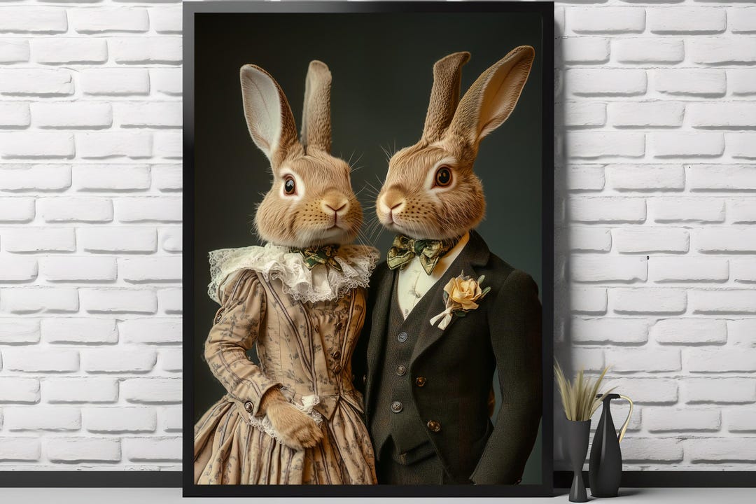 Victorian Rabbit Couple Print | Vintage Easter Bunny (digital Download ...