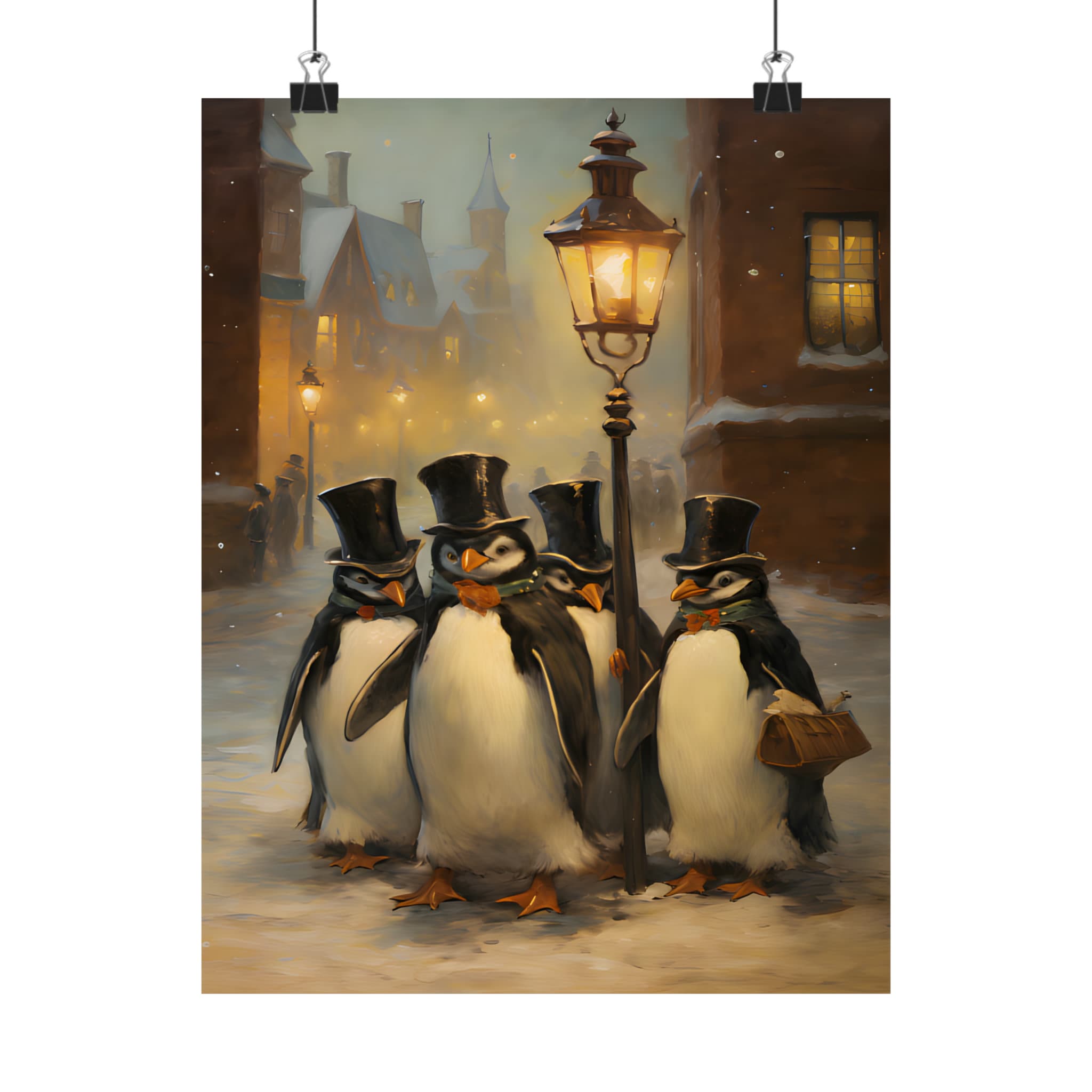 Caroling Penguins Poster, Holiday Poster, Penguins With Hats, Festive ...