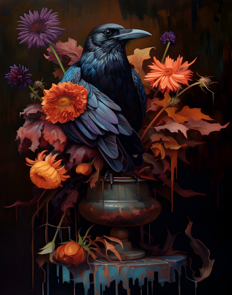 Gothic Raven Wall Art Halloween Digital Print Gothic Bird - Etsy