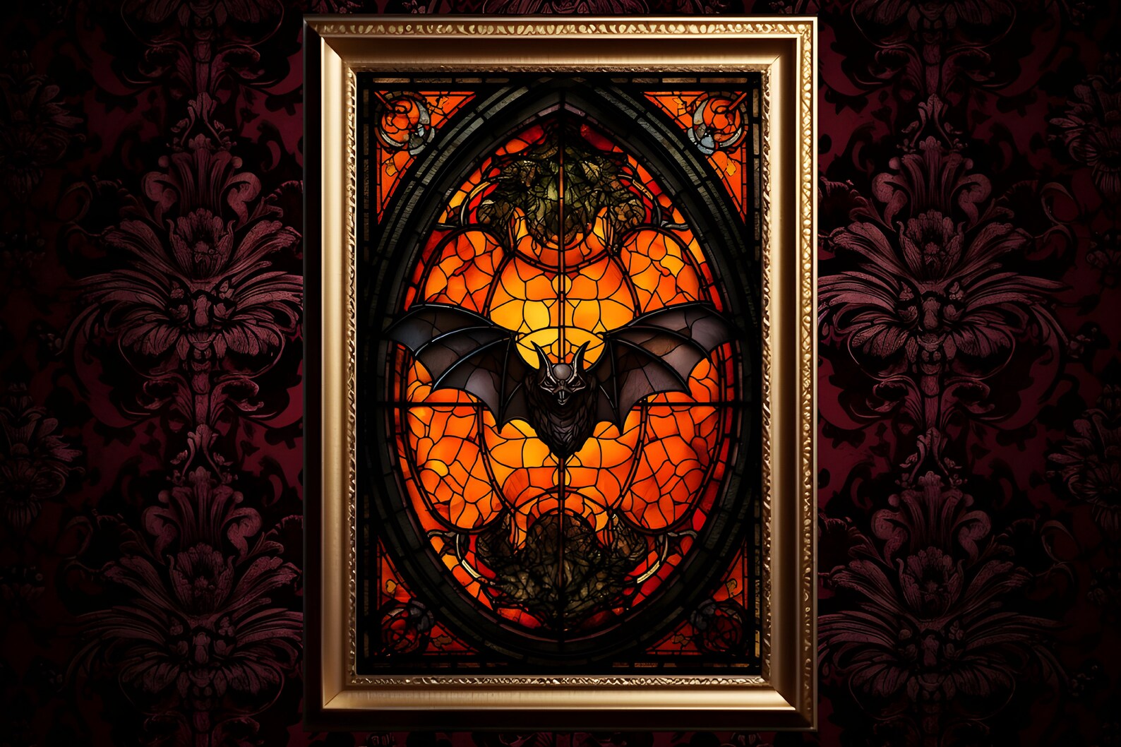 Gothic Bat Stained Glass, Halloween Digital Print, Gothic Fantasy, Dark ...
