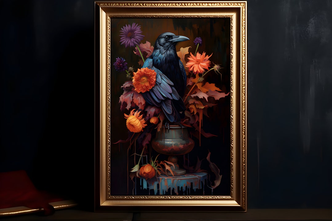 Gothic Raven Wall Art, Halloween Digital Print, Gothic Bird, Dark ...