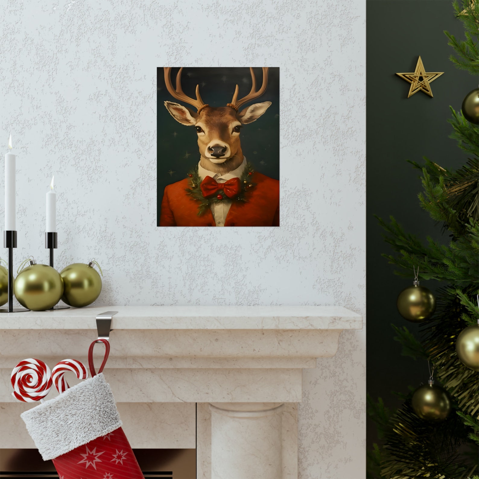 Reindeer Portrait Poster Holiday Poster Christmas Reindeer - Etsy