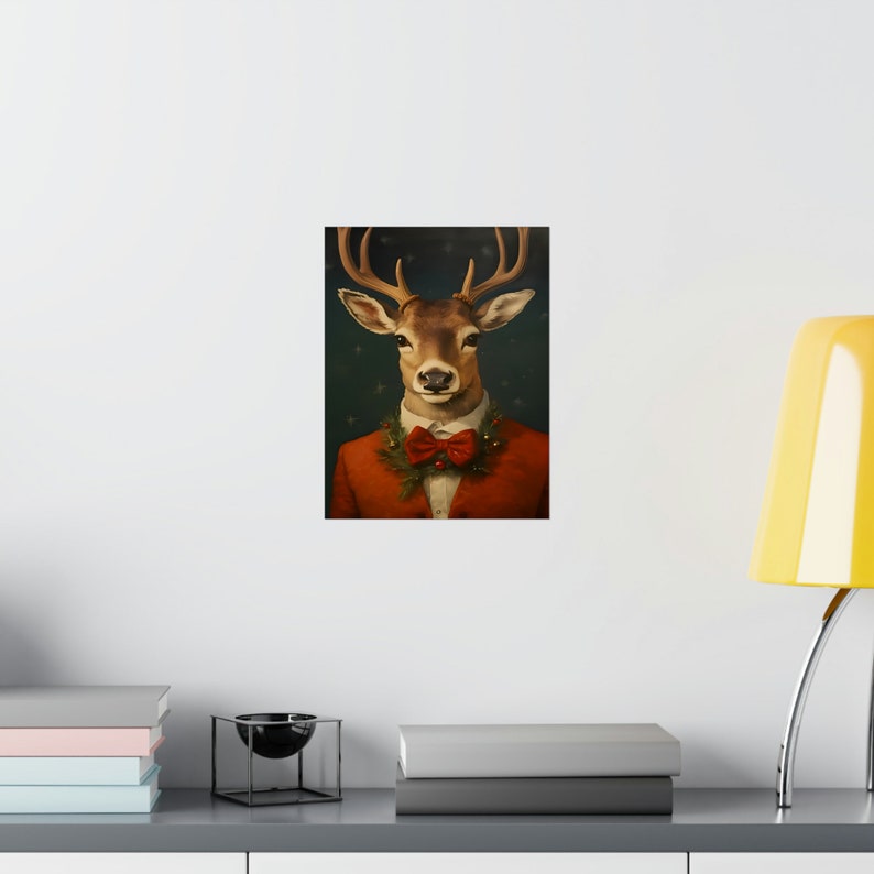 Reindeer Portrait Poster Holiday Poster Christmas Reindeer - Etsy