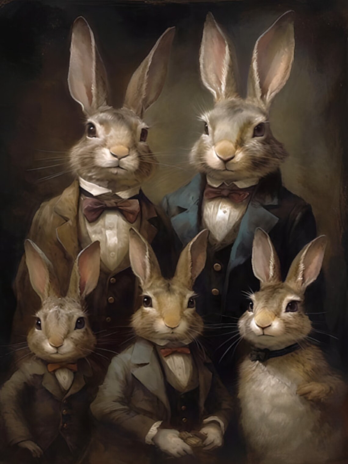 Victorian Rabbit Family Print | Living Room Decor | Vintageartrealm ...
