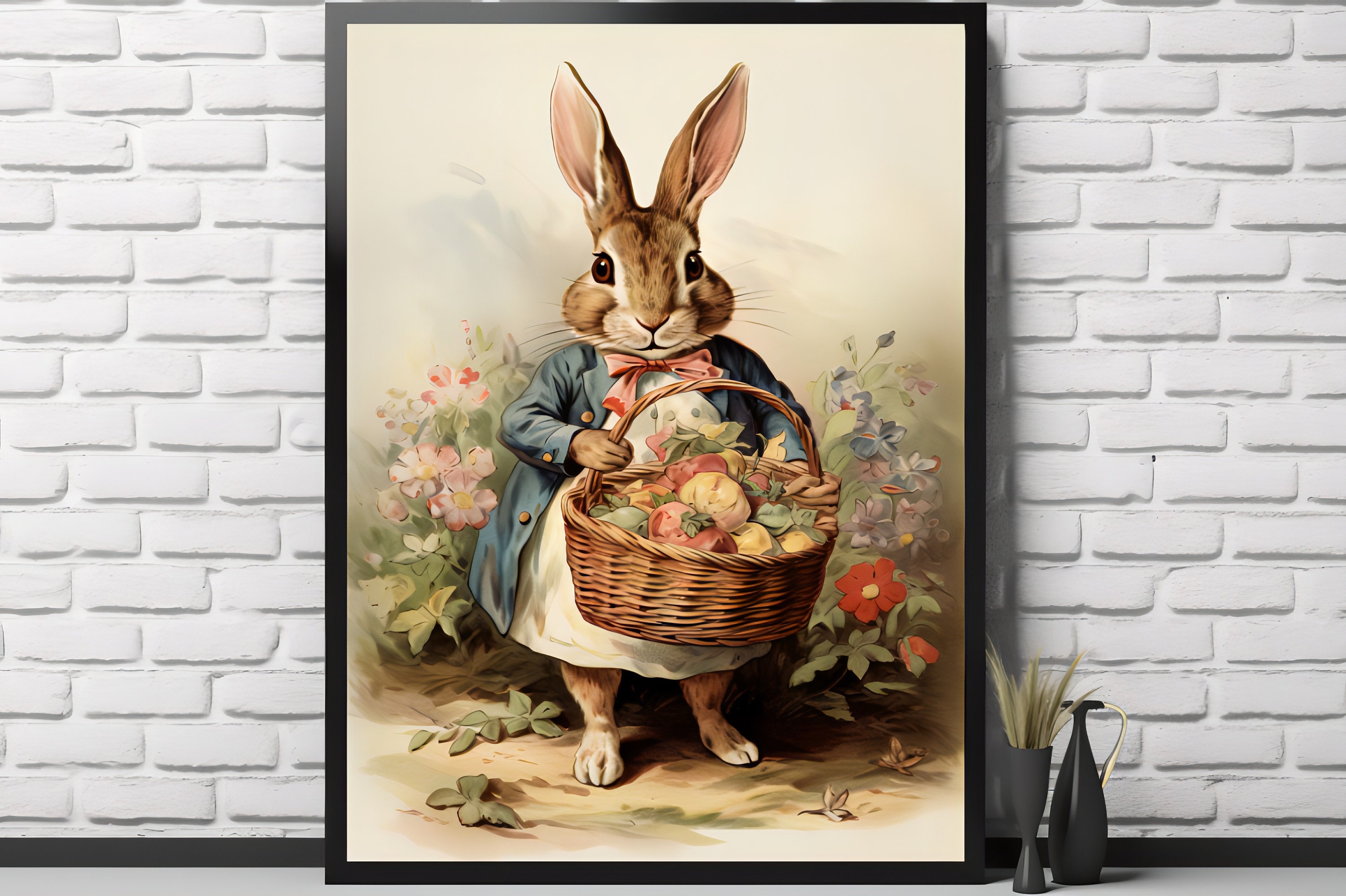 Easter Bunny Illustration Print | Living Room Decor | Vintageartrealm ...
