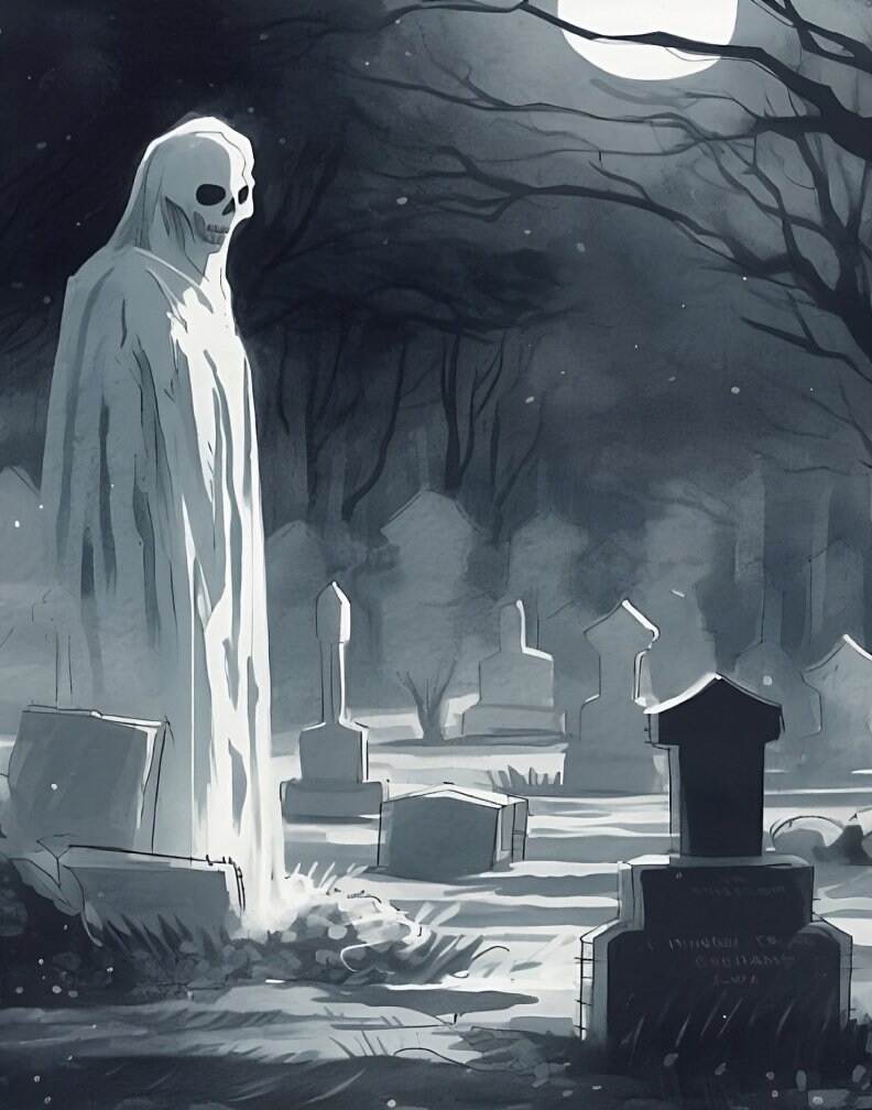 Ghost in the Graveyard, Halloween Digital Print, Spirts in the Forest ...