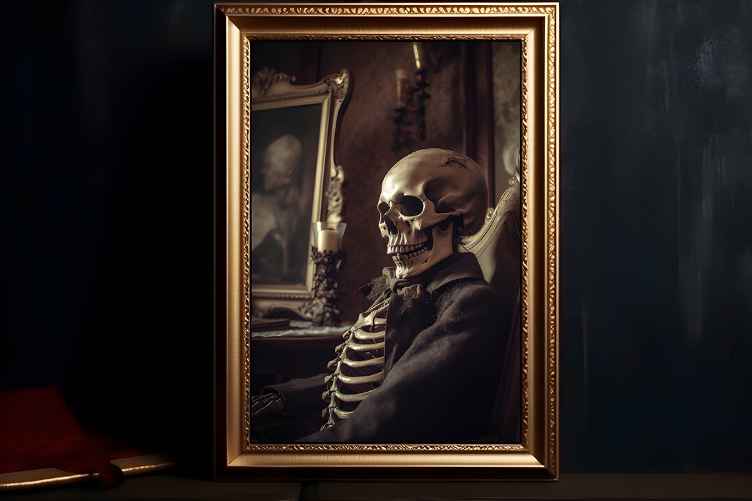 Skeleton Portrait Photo, Victorian Digital Print, Dark Academia Decor ...
