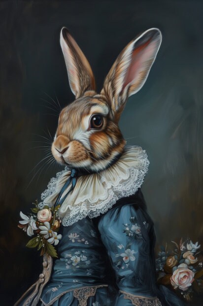 Victorian Bunny Portrait, Digital Print, Victorian Print, Rabbit ...