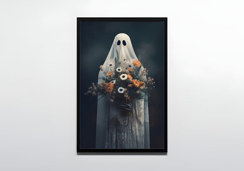 Gothic Ghost Portrait With Flowers, Dark Academia Print (digital ...