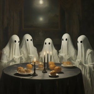 Ghosts Having Dinner, Halloween Feast, Gothic Victorian Digital Print ...