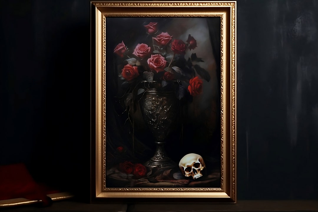 Dying Roses Wall Art, Halloween Digital Print, Gothic Painting, Dark ...