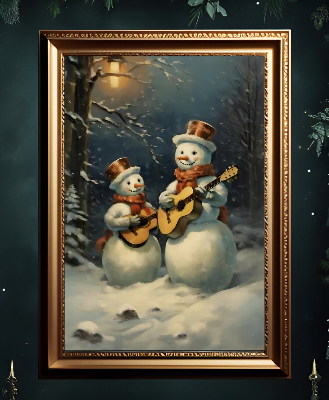 Happy Snowmen, Christmas Digital Print, Holiday Portrait, Vintage ...