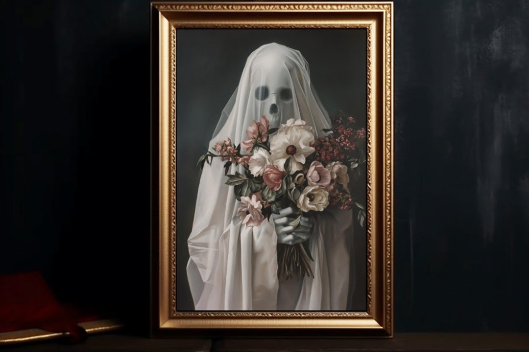 Ghost Portrait Digital Print, Ghost Holding Flowers, Ghoulish Photo ...