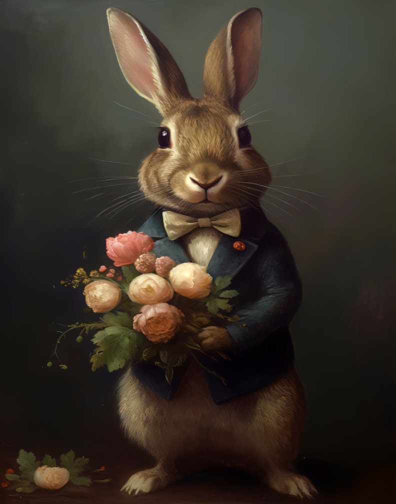 Victorian Bunny Print Living Room Decor Vintageartrealm Downloadable ...