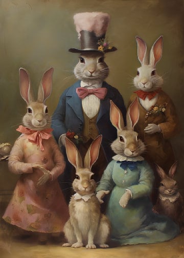 Easter Victorian Rabbit Family Print Living Room Decor Vintageartrealm ...