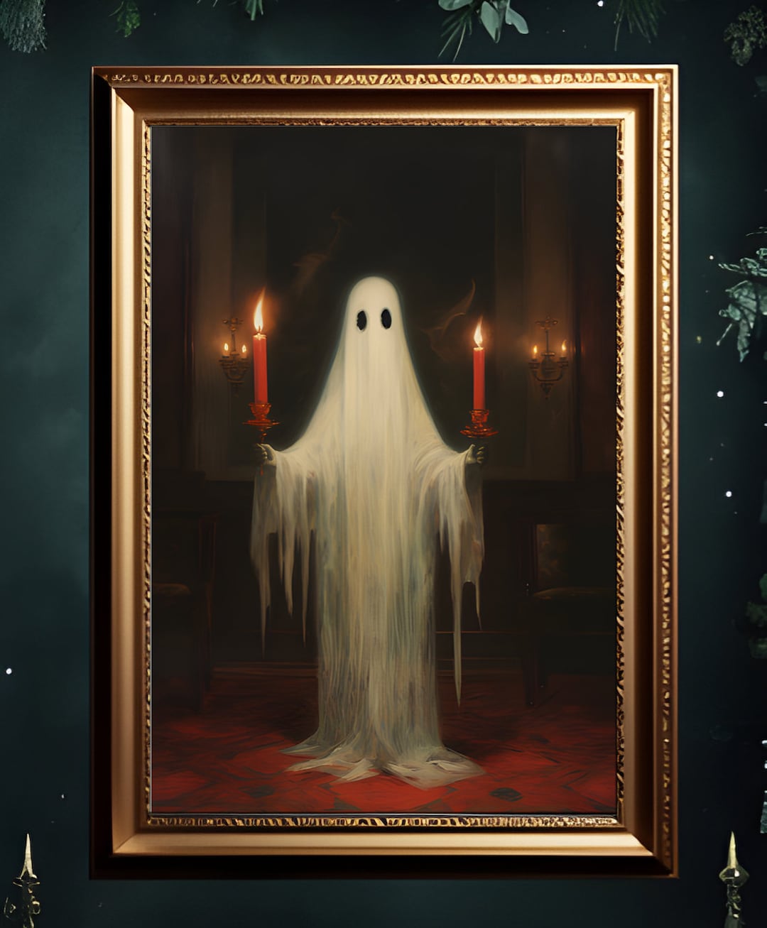 Ghost With Candles, Christmas Halloween Digital Print, Ghost Holding ...