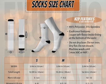 Sublimation Sock Mockup Size Chart Generic Brand Sock Size Chart Mockup ...