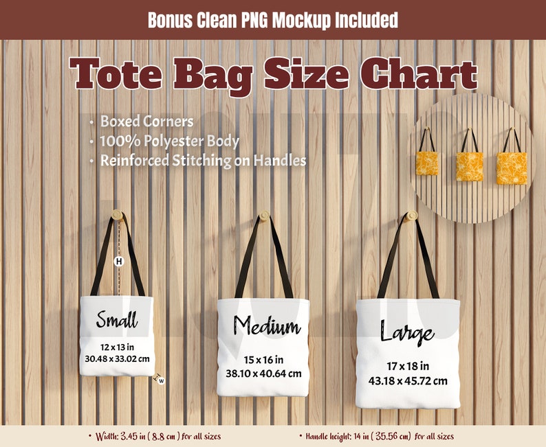 AOP Tote Bag Size Chart Mockup Printify All Over Print Black Handle Tote Bag Size Guide Tote Bag ...