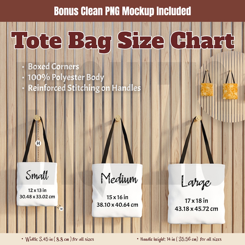 Tote Bag Size Chart - Etsy