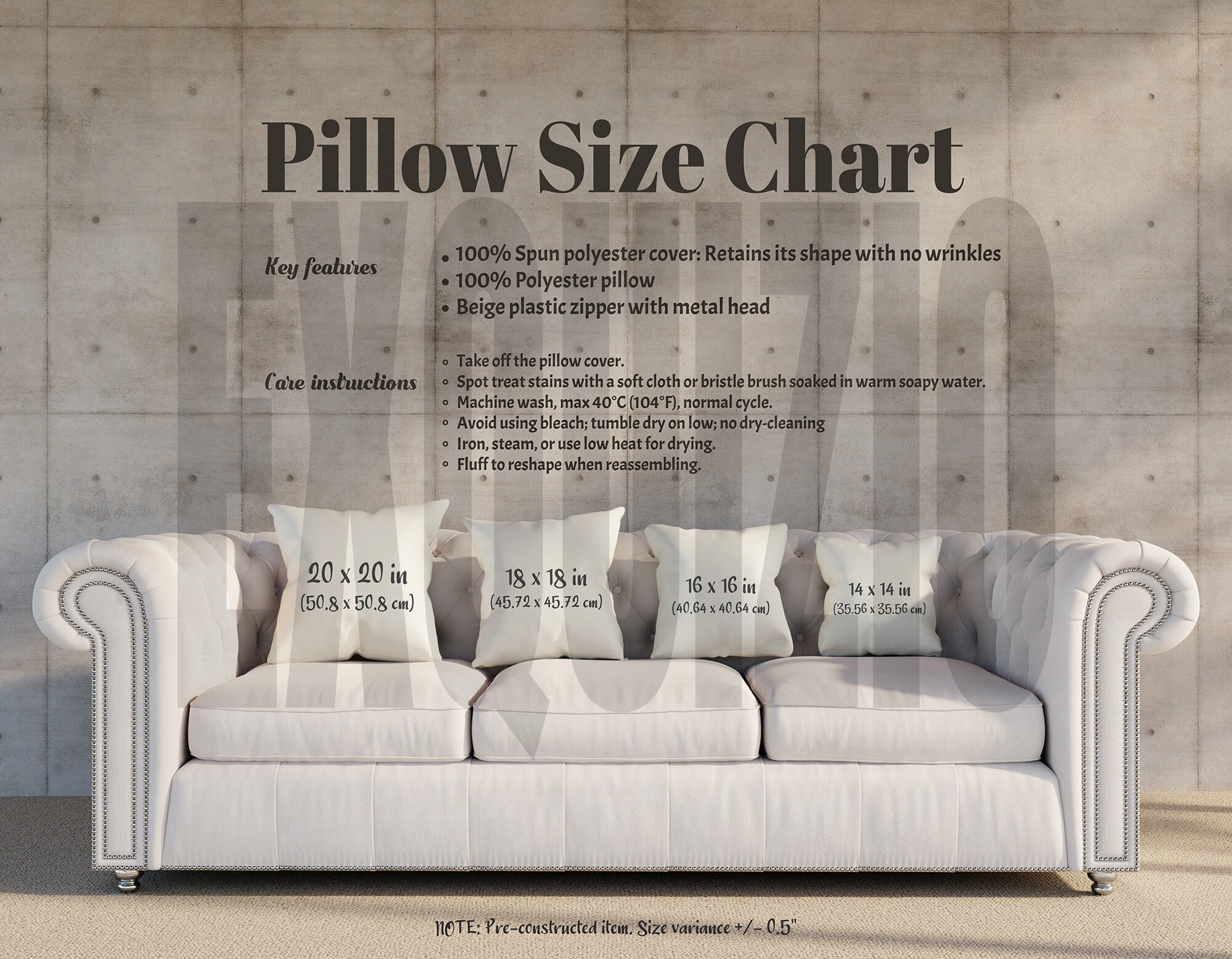 Pillow Size Guide Mock up Spun Polyester Square Pillow Size Chart ...