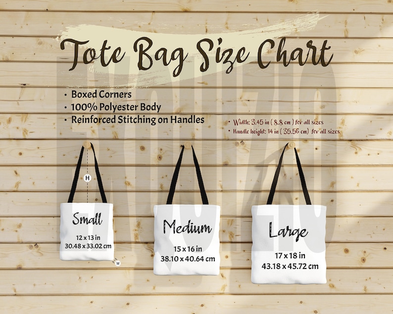 AOP Tote Bag Size Chart Mockup Printify All Over Print Black Handle Tote Bag Size Guide Tote Bag ...