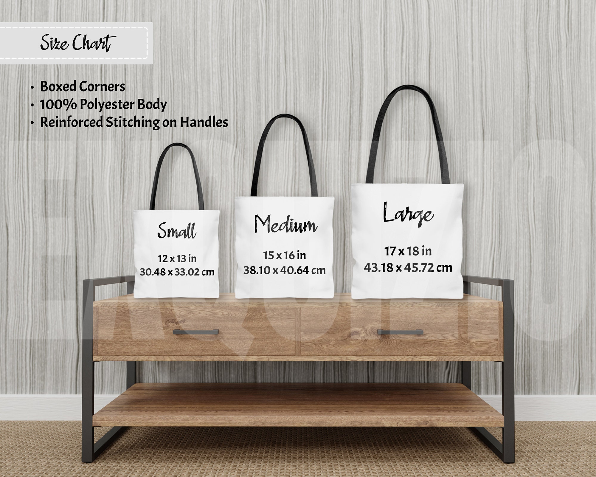 AOP Tote Mockup Bundle With Size Chart, All Over Print Bag Mockups Digital Download, Sublimation ...