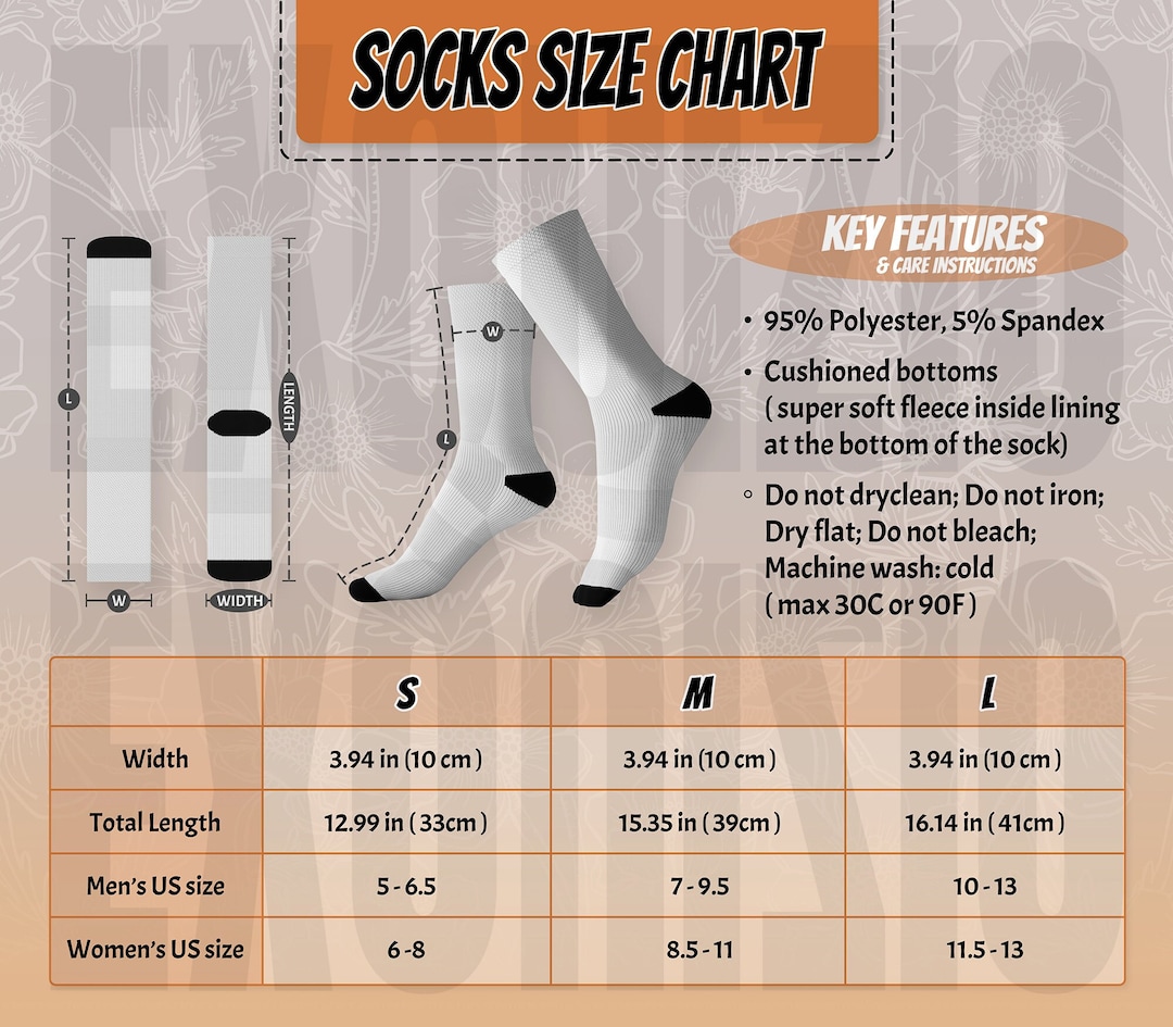 Sublimation Sock Mockup Size Chart Printify Socks Size Chart Mock up ...