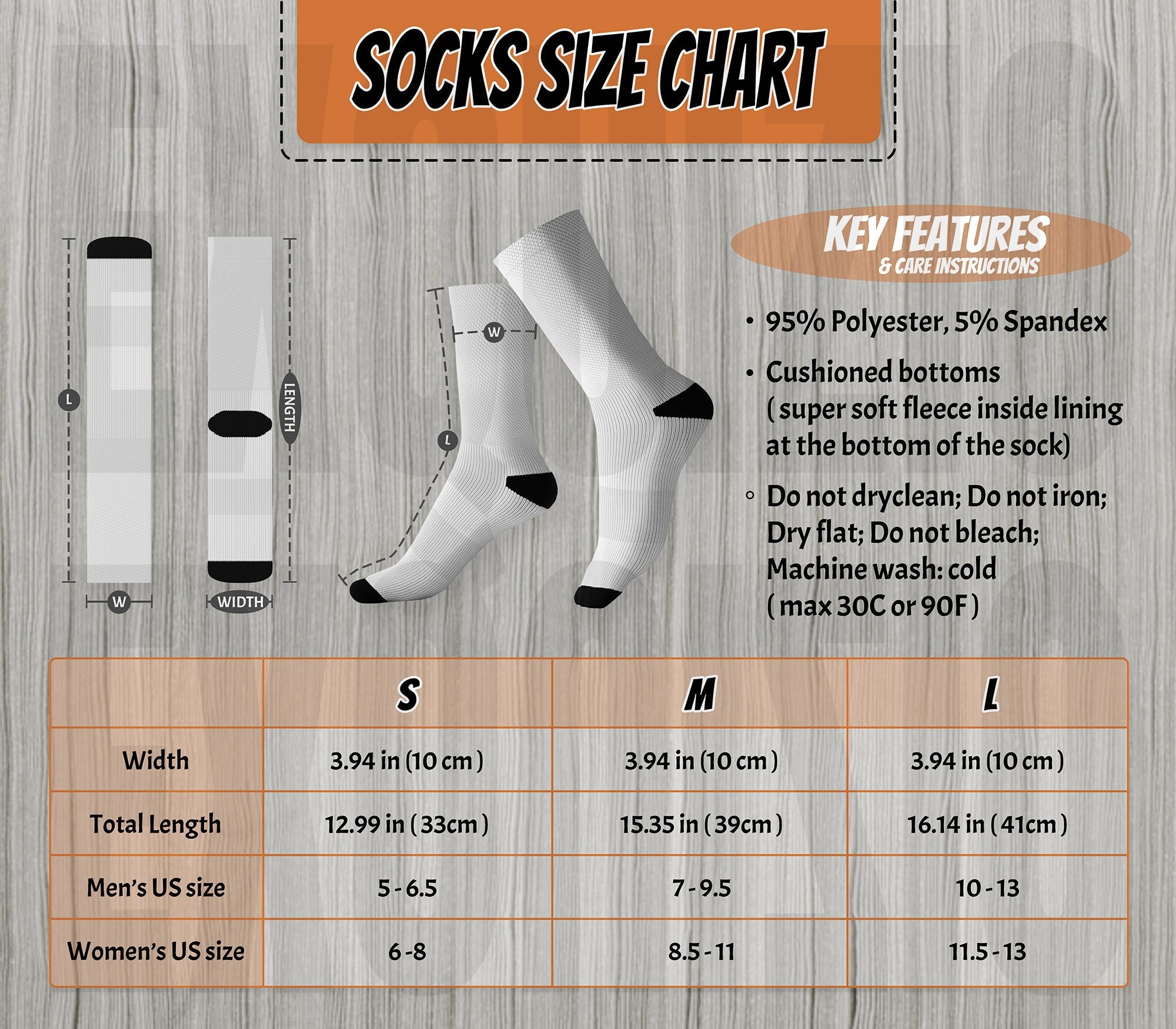 Sublimation Sock Mockup Size Chart Printify Socks Size Chart Mock up ...