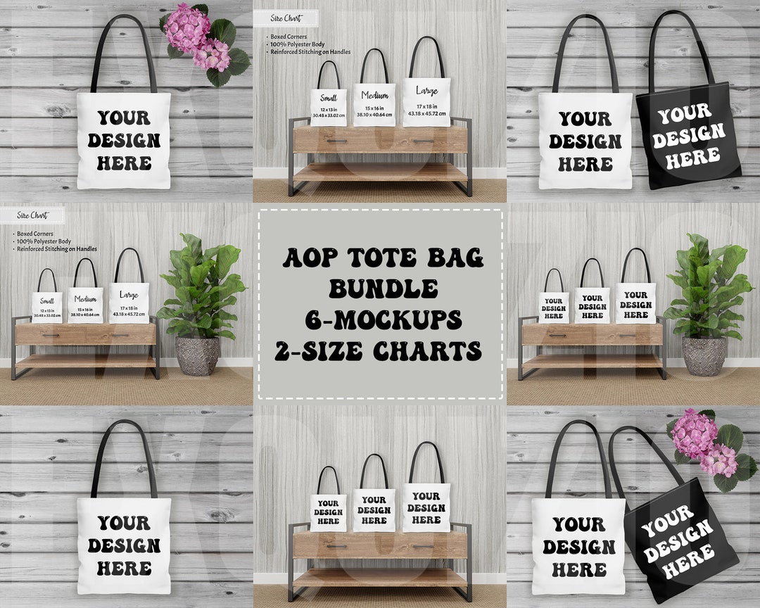 AOP Tote Mockup Bundle With Size Chart, All Over Print Bag Mockups Digital Download, Sublimation ...