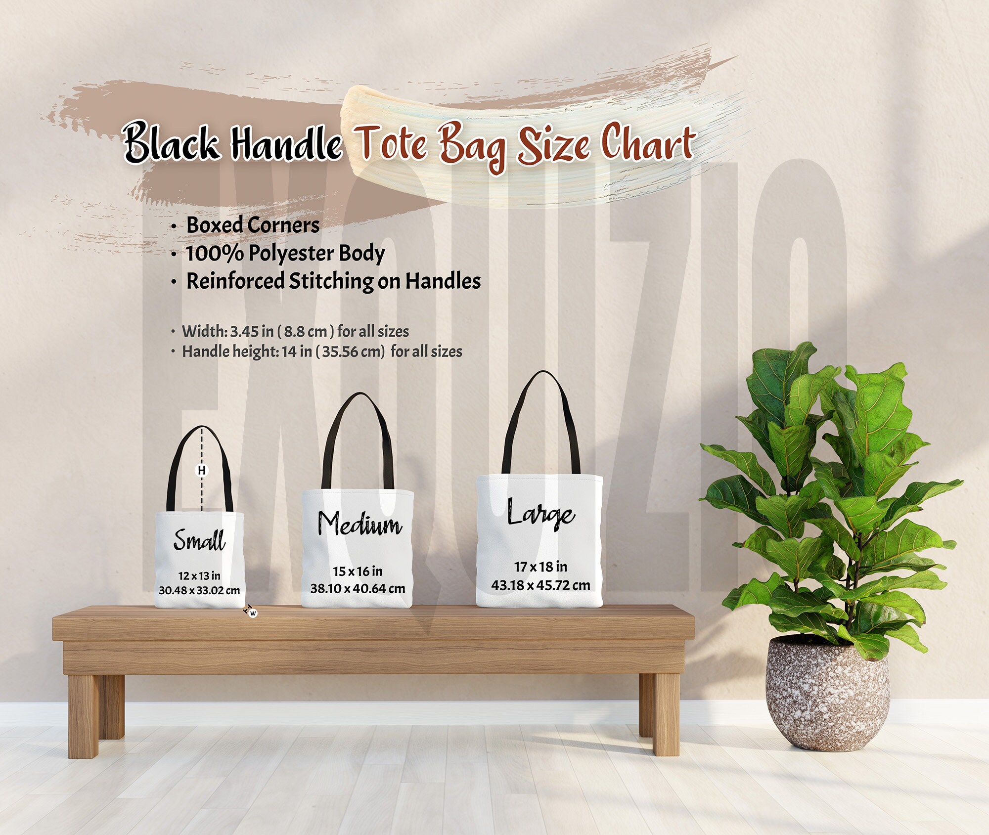 AOP Tote Bag Size Chart Mockup Printify All Over Print Black Handle Tote Bag Size Guide Tote Bag ...
