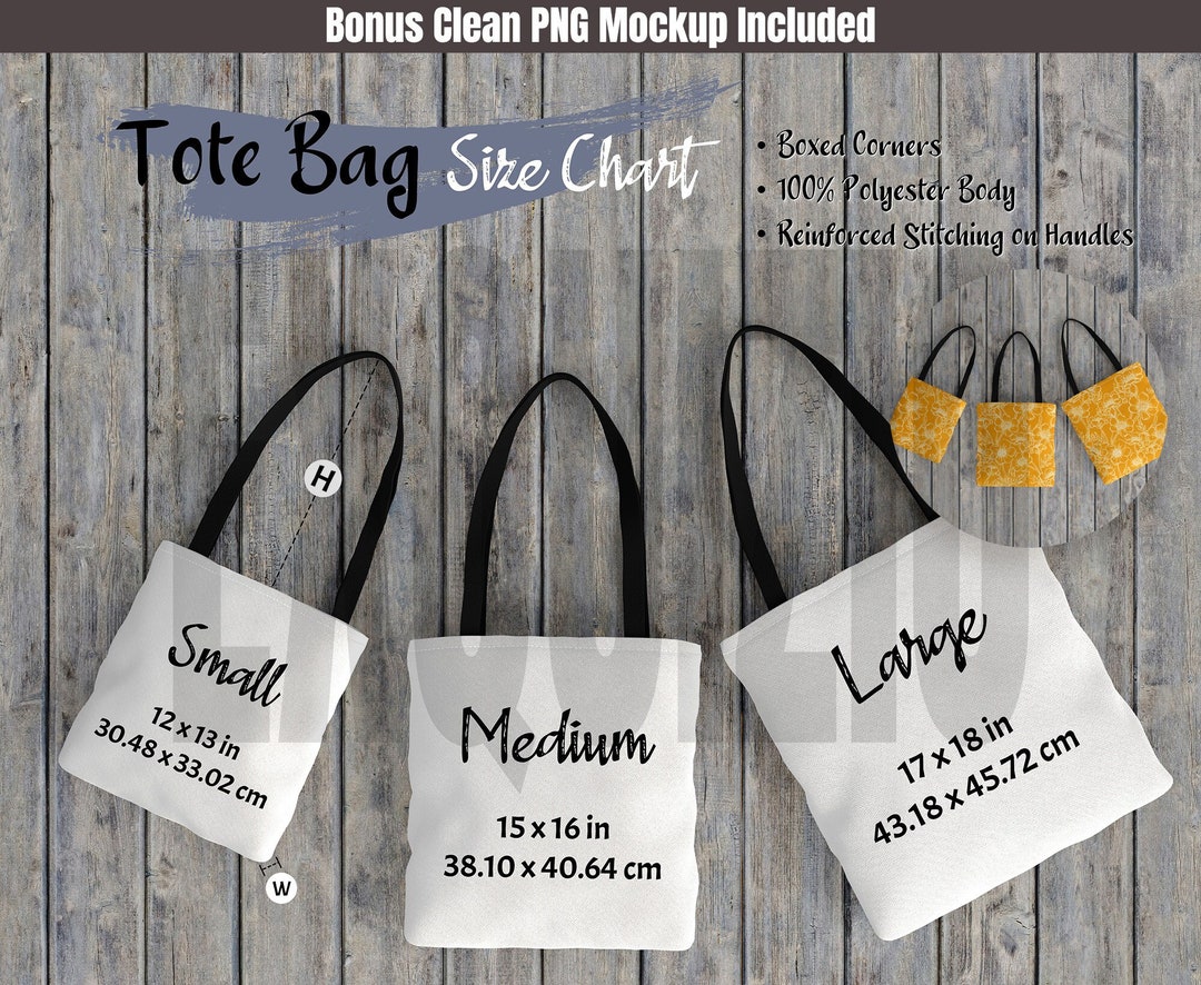 AOP Tote Bag Size Chart Mockup Printify All Over Print Black Handle Tote Bag Size Guide Tote Bag ...