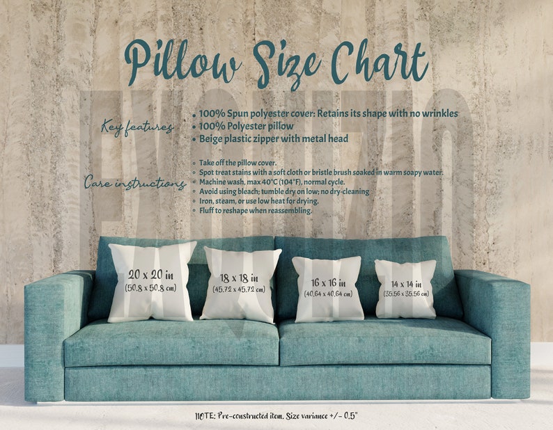 Pillow Size Chart Mockup Spun Polyester Square Pillow Mock up Size ...
