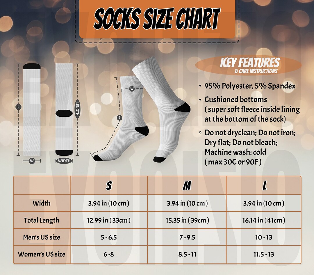 Sublimation Sock Mockup Size Chart Printify Socks Size Chart Mock up ...