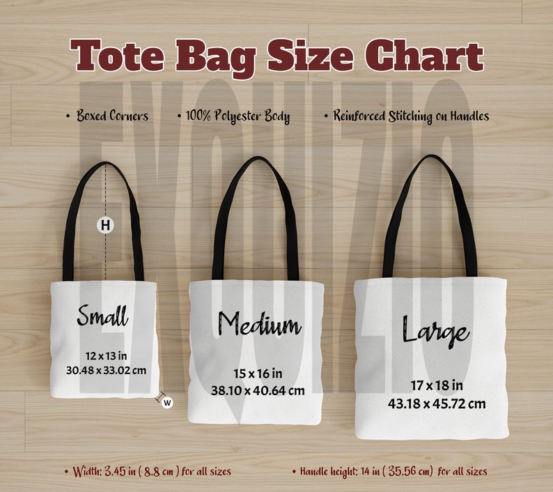 AOP Tote Bag Size Chart Mockup Printify All Over Print Black Handle Tote Bag Size Guide Tote Bag ...