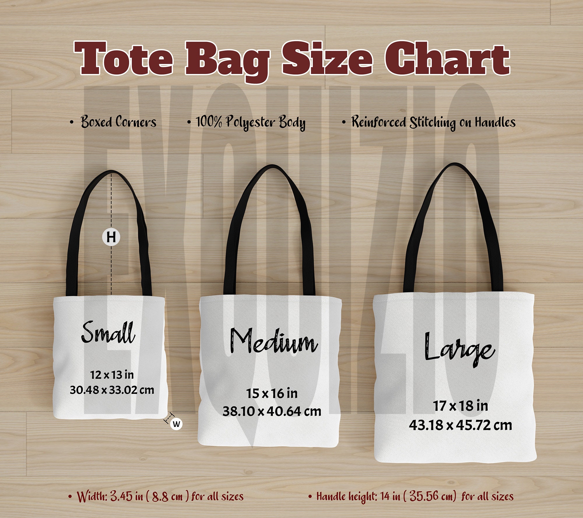 AOP Tote Bag Size Chart Mockup Printify All Over Print Black Handle Tote Bag Size Guide Tote Bag ...