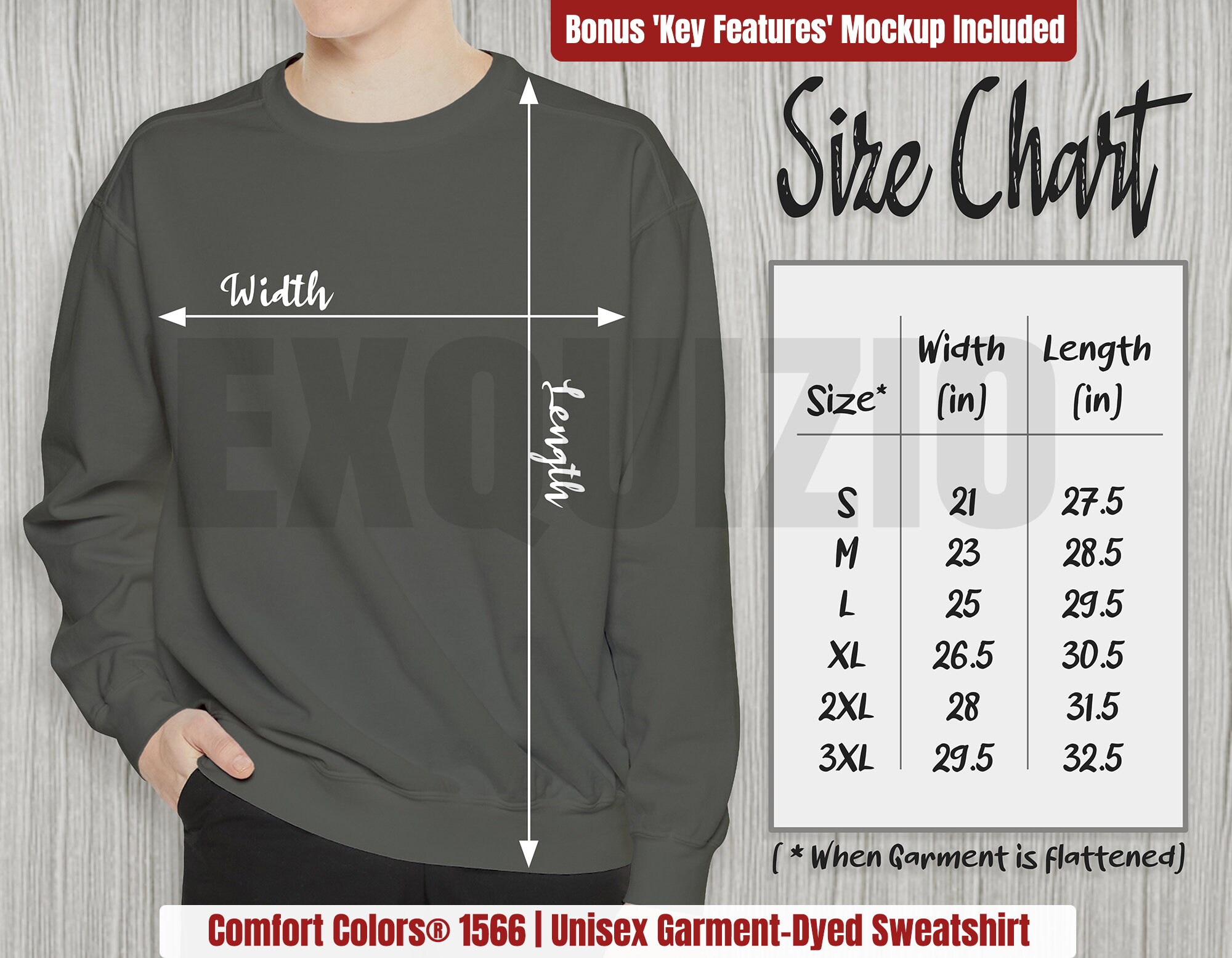 Comfort Colors 1566 Size Chart and Key Features Mockup Comfort - Etsy