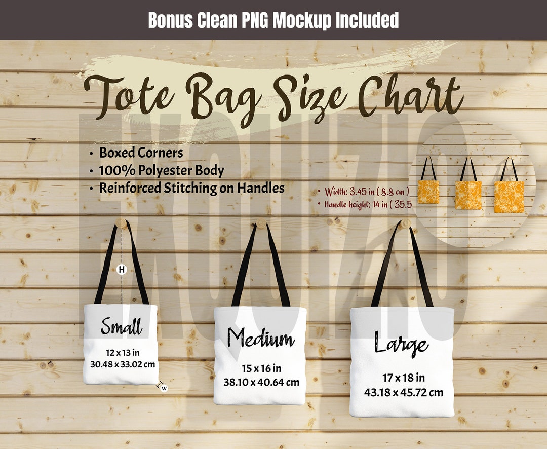 AOP Tote Bag Size Chart Mockup Printify All Over Print Black Handle Tote Bag Size Guide Tote Bag ...